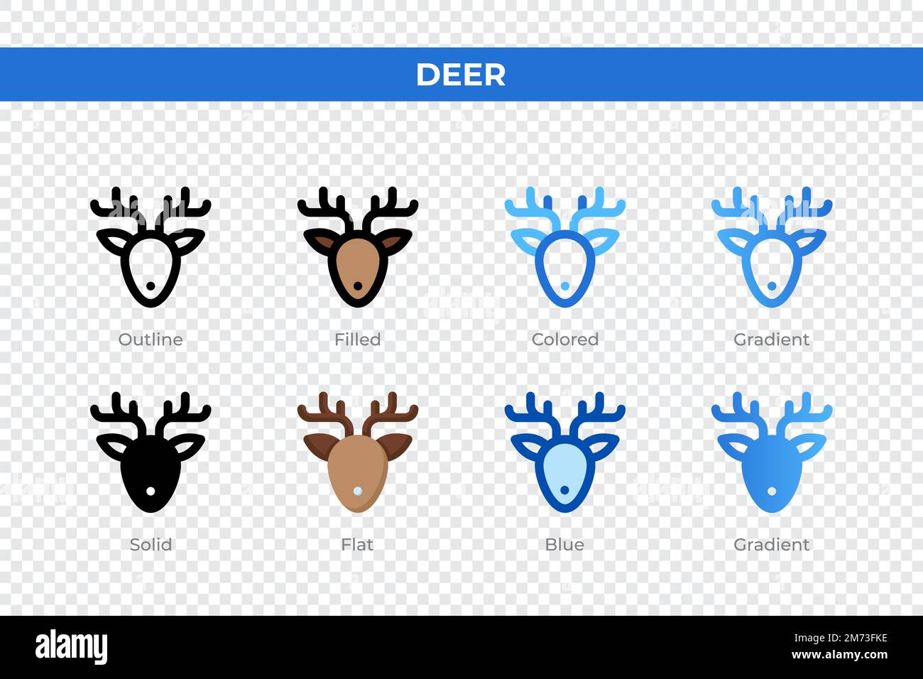 Deer icons in different style. Deer icons set. Holiday symbol ...