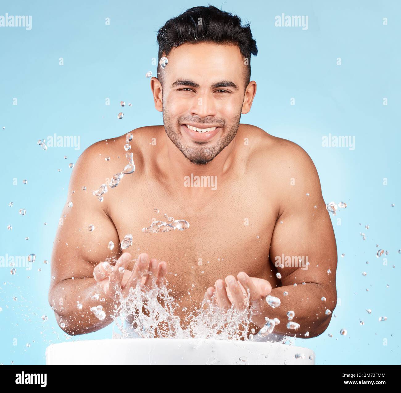 Cleaning Water Splash And Portrait Of Man Happy With Self Care Routine