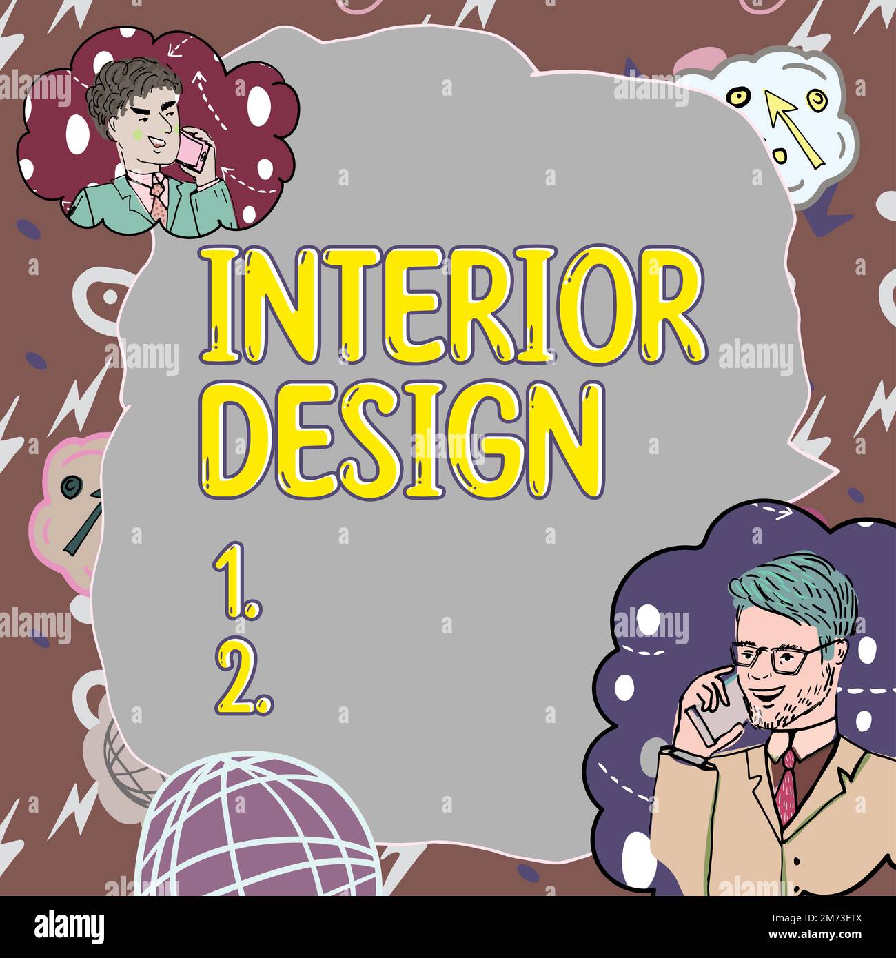 Text caption presenting Interior Design. Concept meaning the art of ...