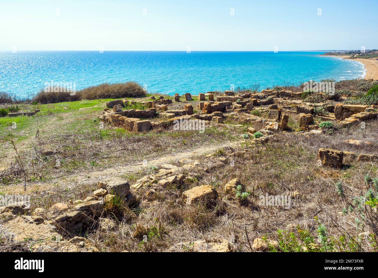 Ancient ruins and a view of the Mediterranean sea - Archaeological park ...
