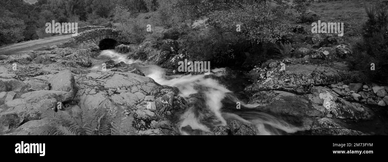 Autumn view over Ashness Bridge, Keswick town, Lake District National ...