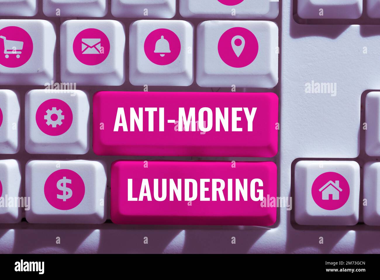 Hand writing sign Anti Money Laundering. Business showcase stop ...