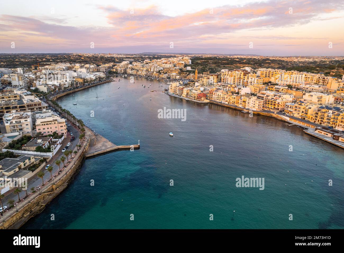 Marsaskala fisherman village in Malta, aerial drone view Stock Photo ...