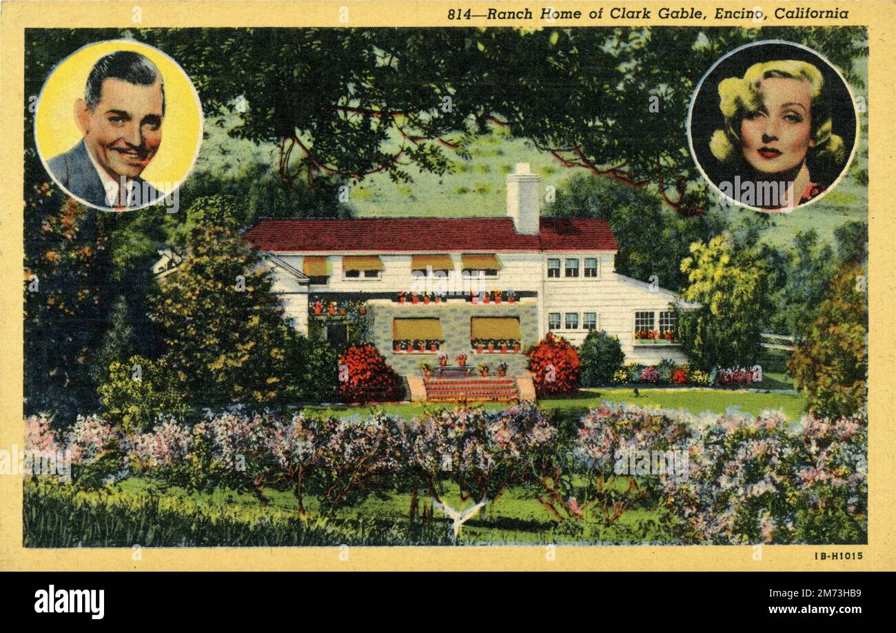 US Postcard circa 1940 of the Ranch Home of CLARK GABLE and his wife ...