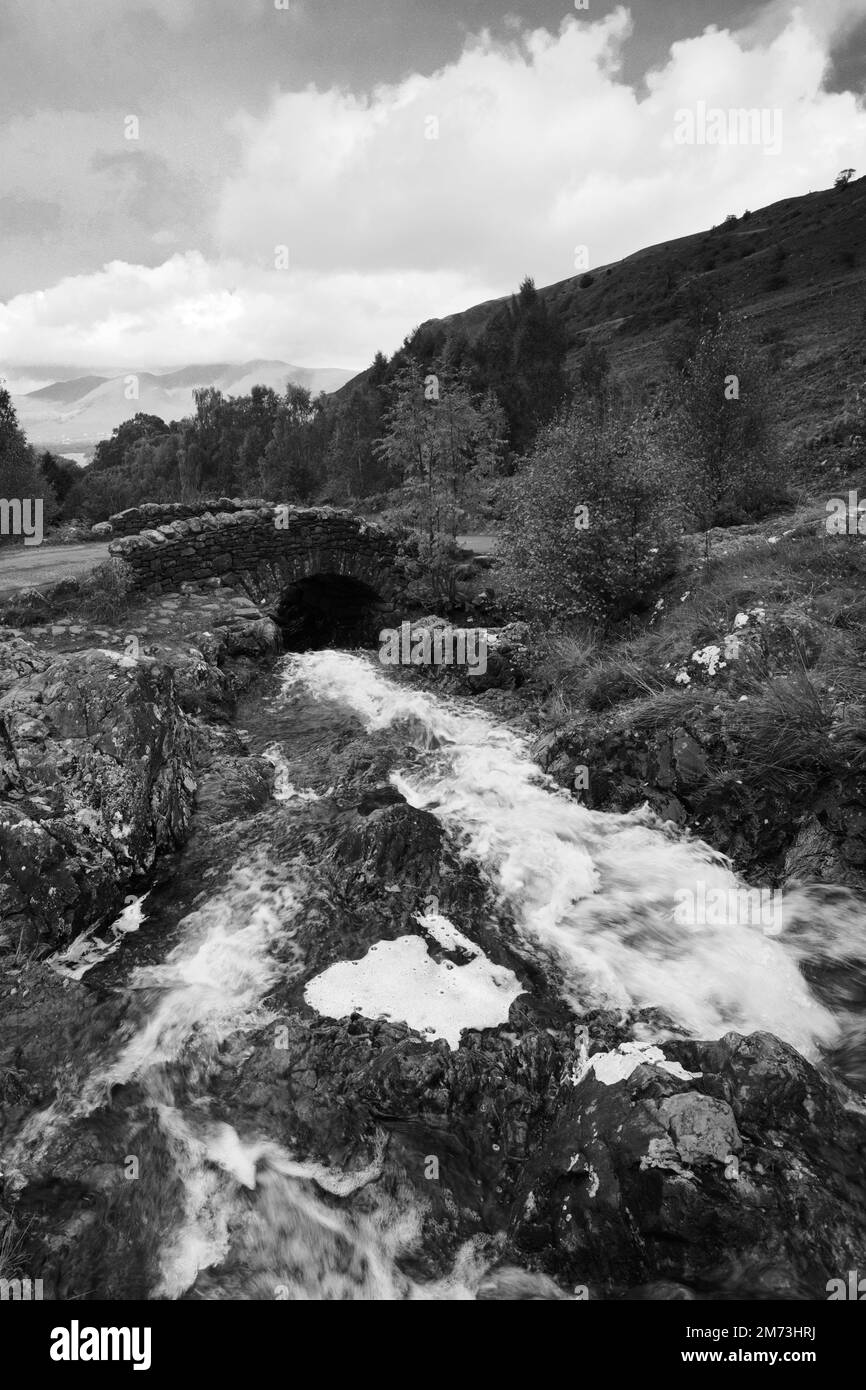 Autumn view over Ashness Bridge, Keswick town, Lake District National ...