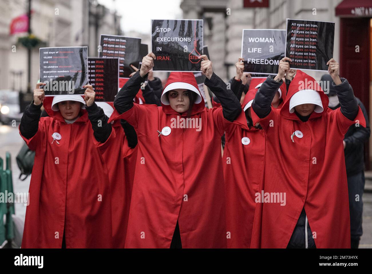 London, UK. 7th January 2023. British-Iranian women march in silence ...