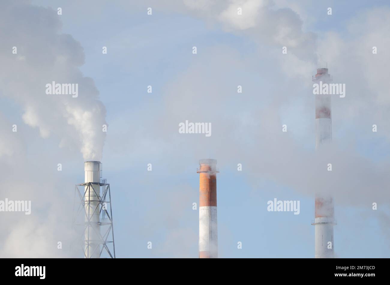 Chimneys of a pulp and paper industry. Nippon Paper Industries. Kushiro ...