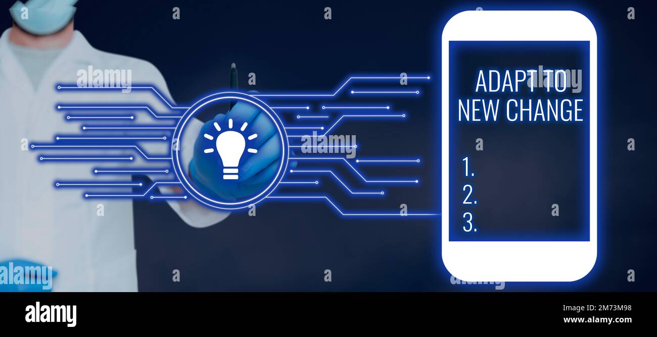 Text caption presenting Adapt to New Change. Business concept Get Used ...