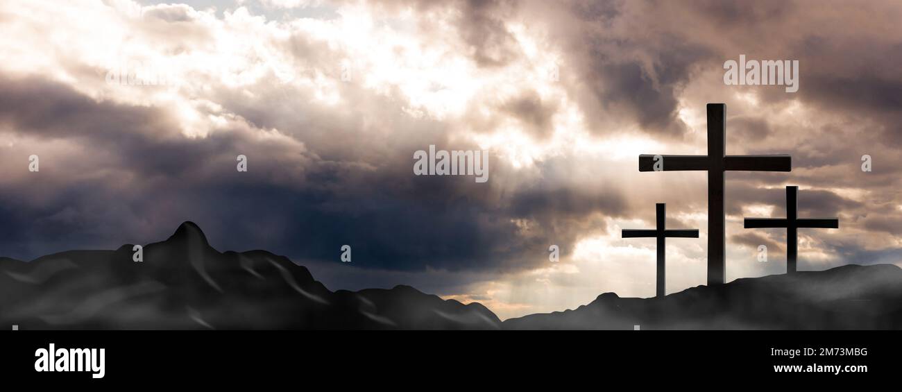 Three crosses on the mountain., Concept for Christian, Christianity ...