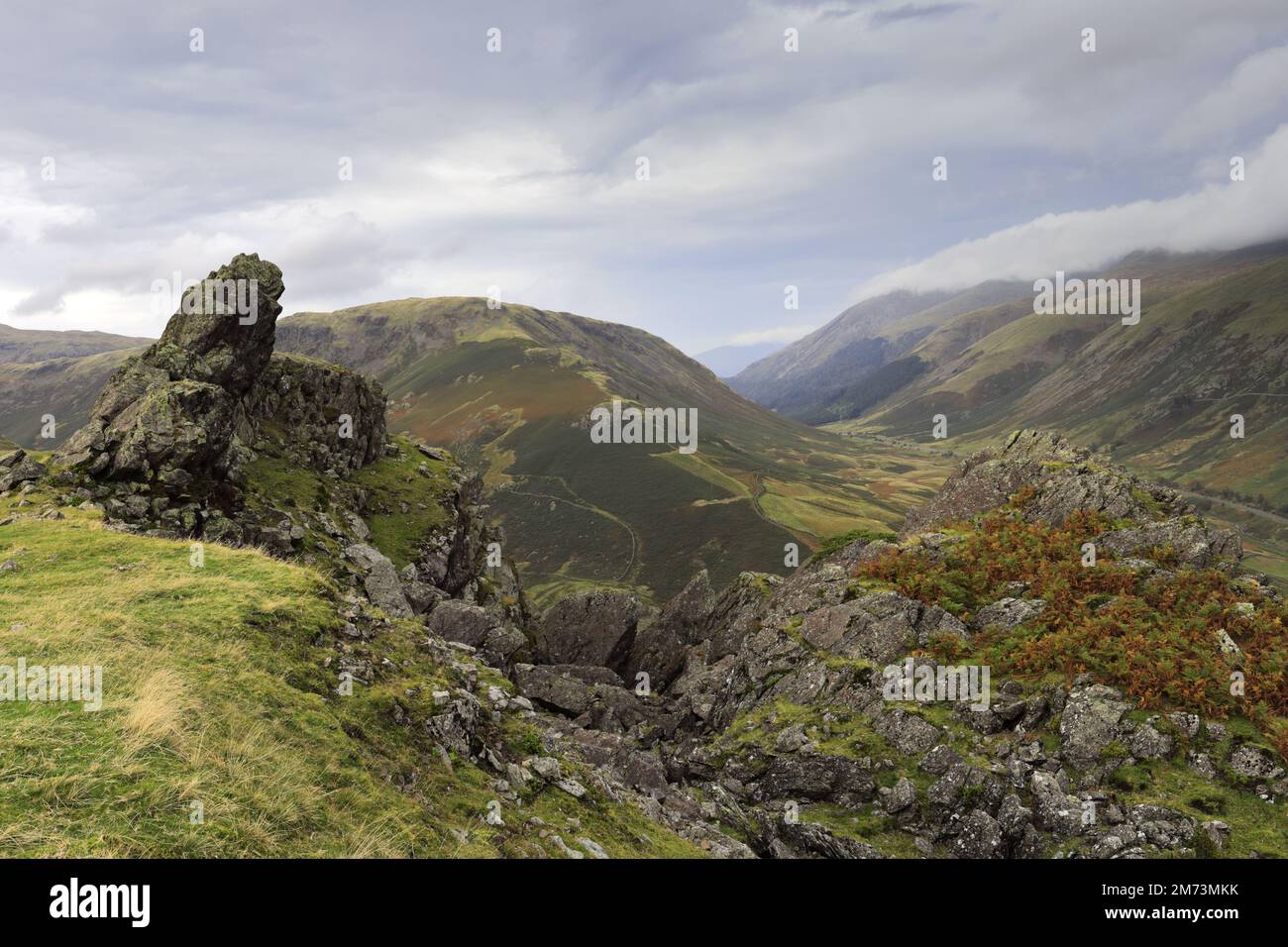 The Howitzer rock, the true summit of Helm Crag fell, above Grasmere in ...