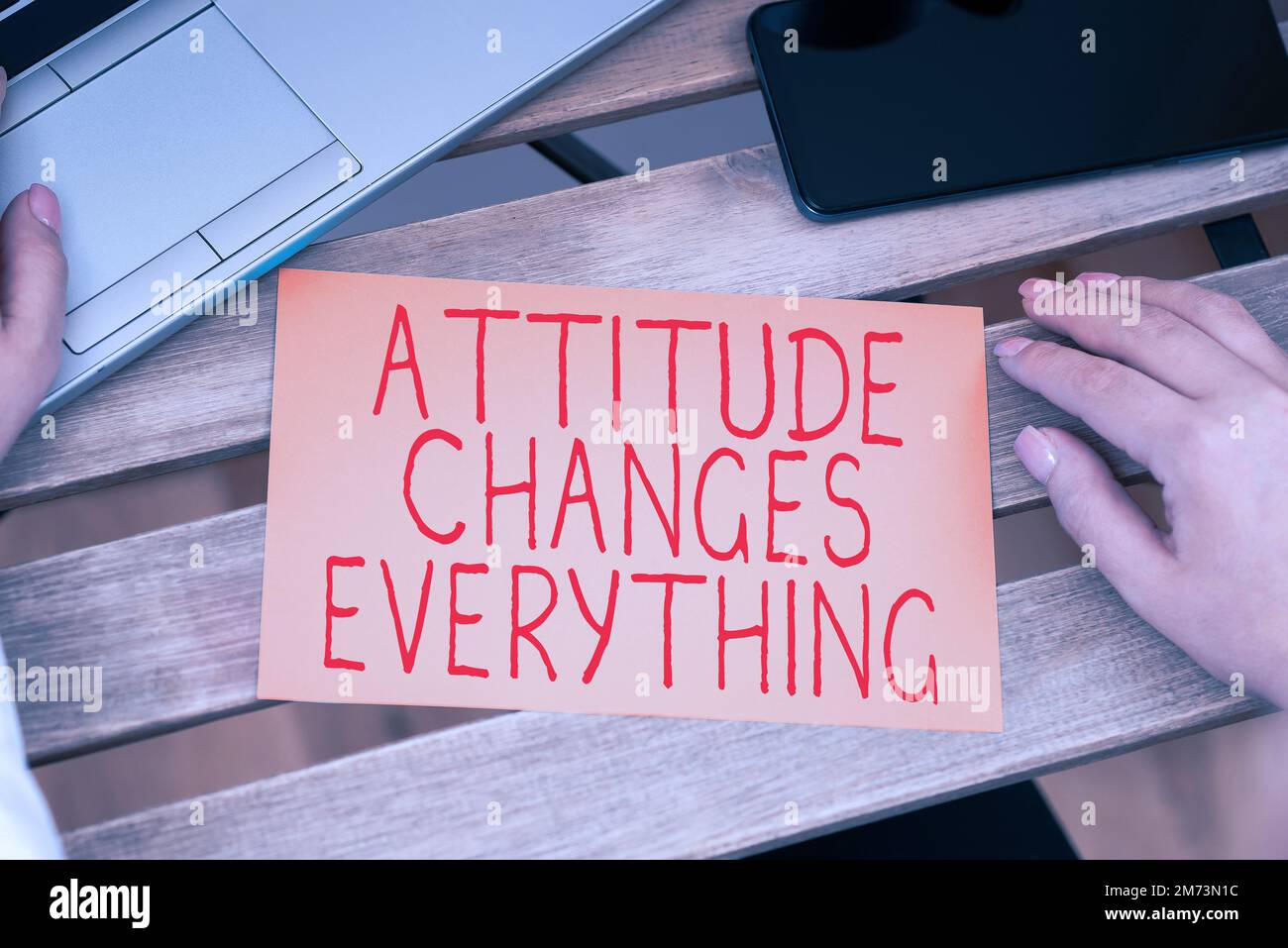 Text sign showing Attitude Changes Everything. Concept meaning Positive ...