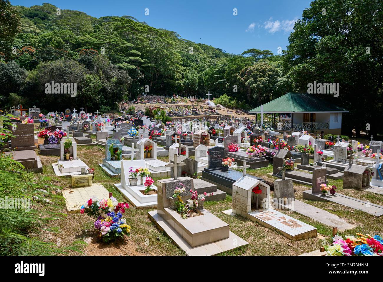 colorful cemetery of La Digue, Seychelles Stock Photo - Alamy
