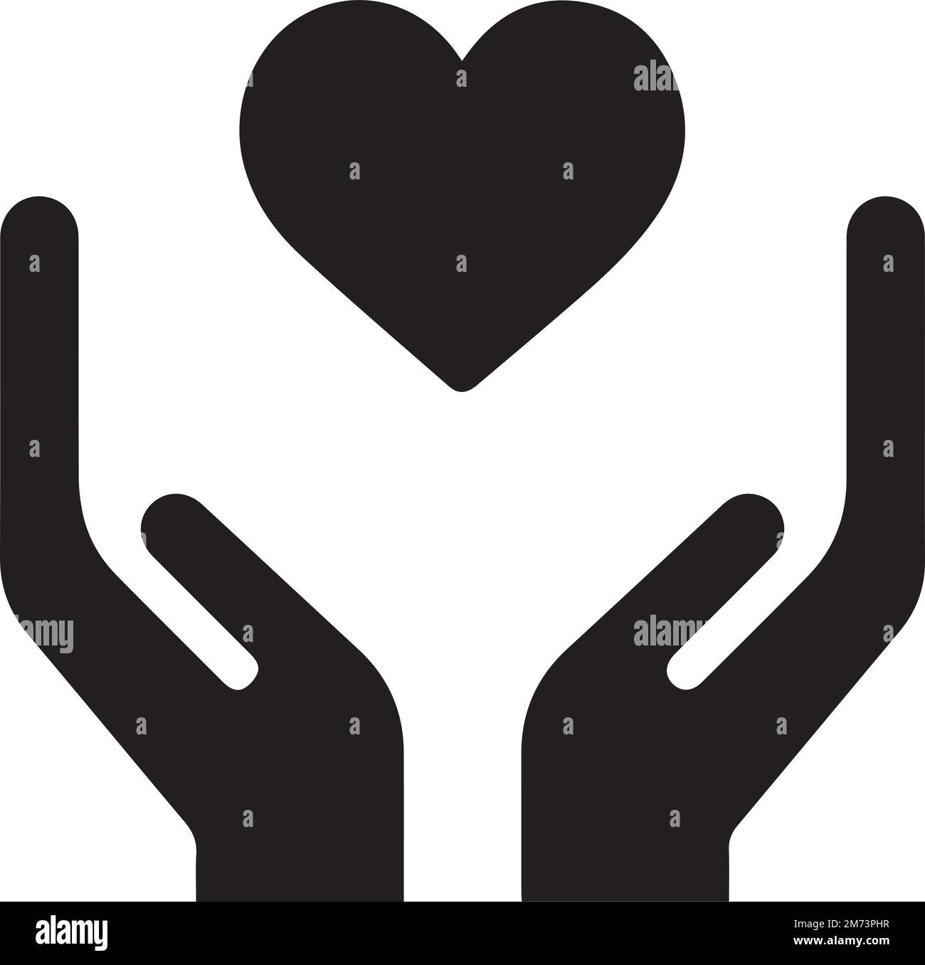 A vector illustration of a black heart icon with hands isolated on a ...