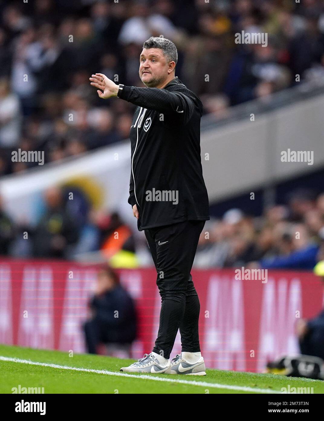 Portsmouth interim manager Simon Bassey during the Emirates FA Cup ...