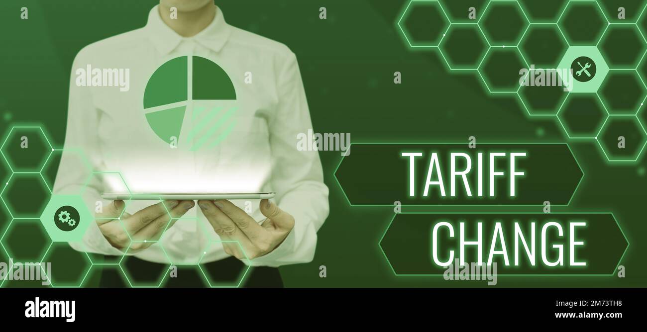 Sign displaying Tariff Change. Business overview Amendment of Import ...