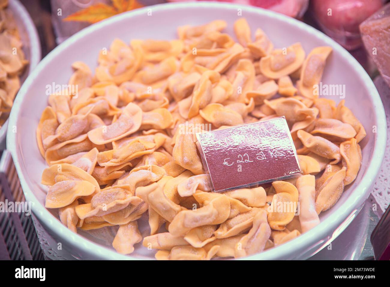 Traditional bergamo casoncelli alla bergamasca in the local market ...