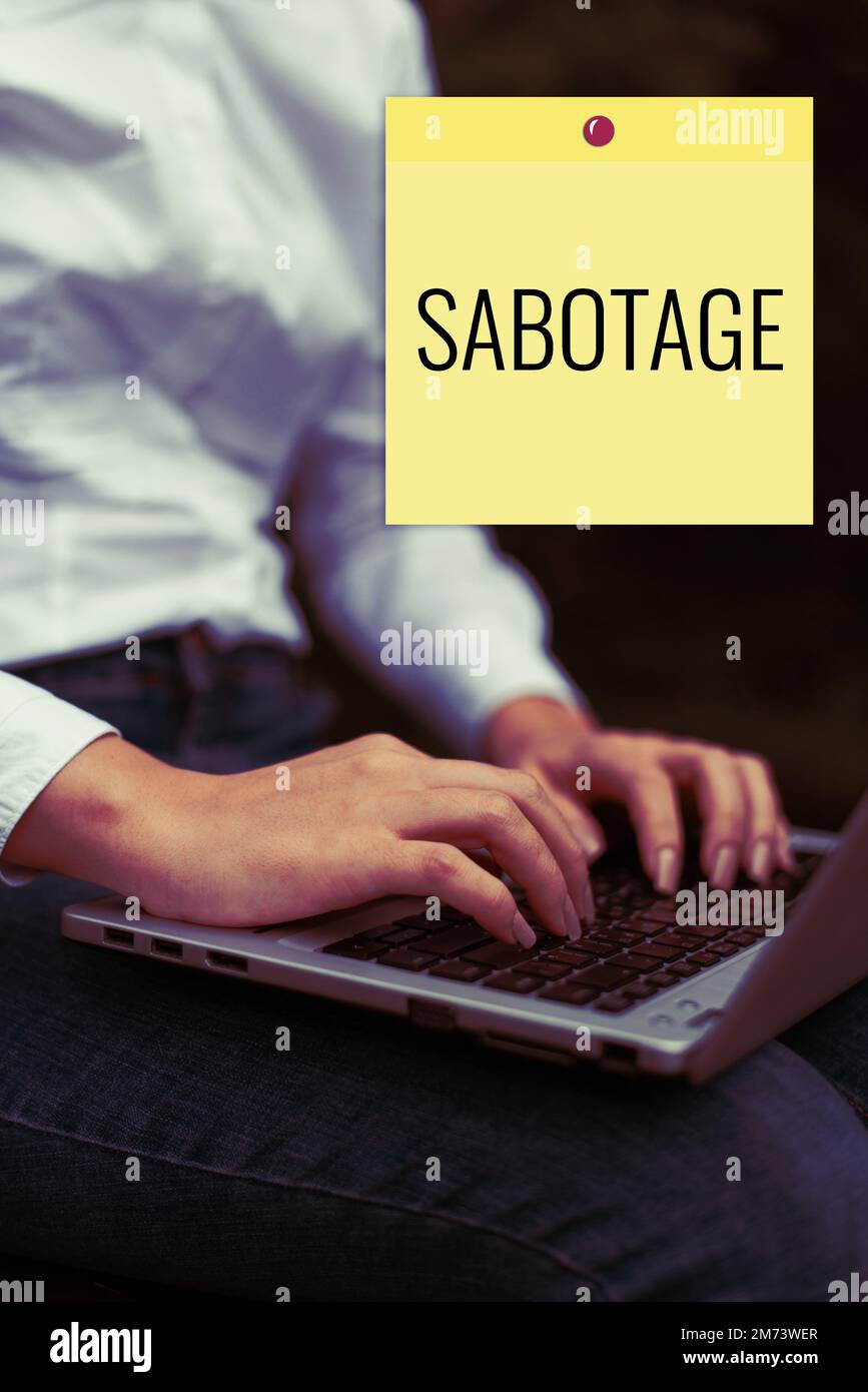 Conceptual display Sabotage. Business showcase destruction of an ...