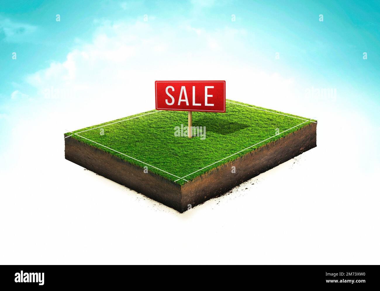 Grass and geology cross section with Land for sale sign, estate ...