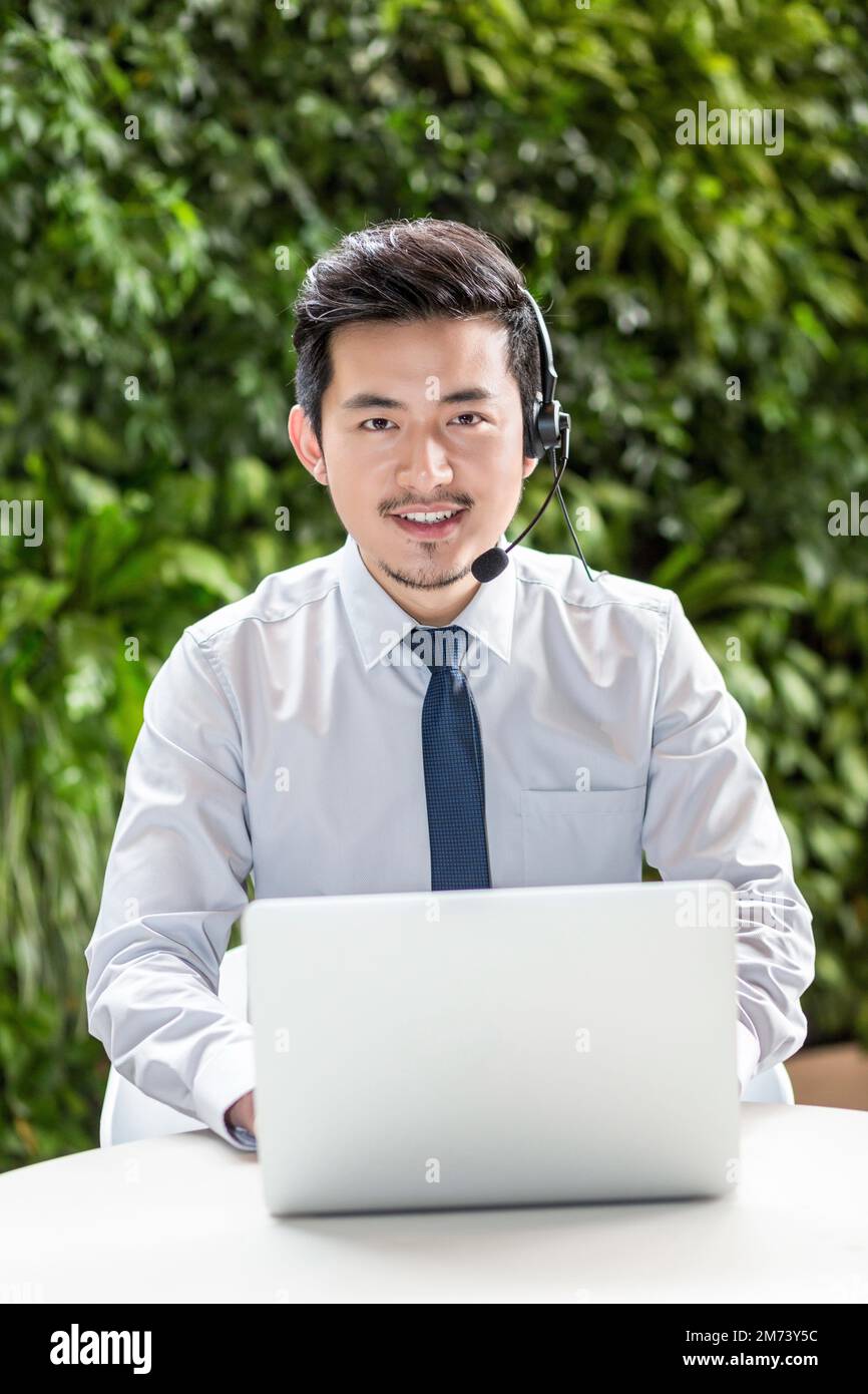 In answering the hotline service Stock Photo - Alamy