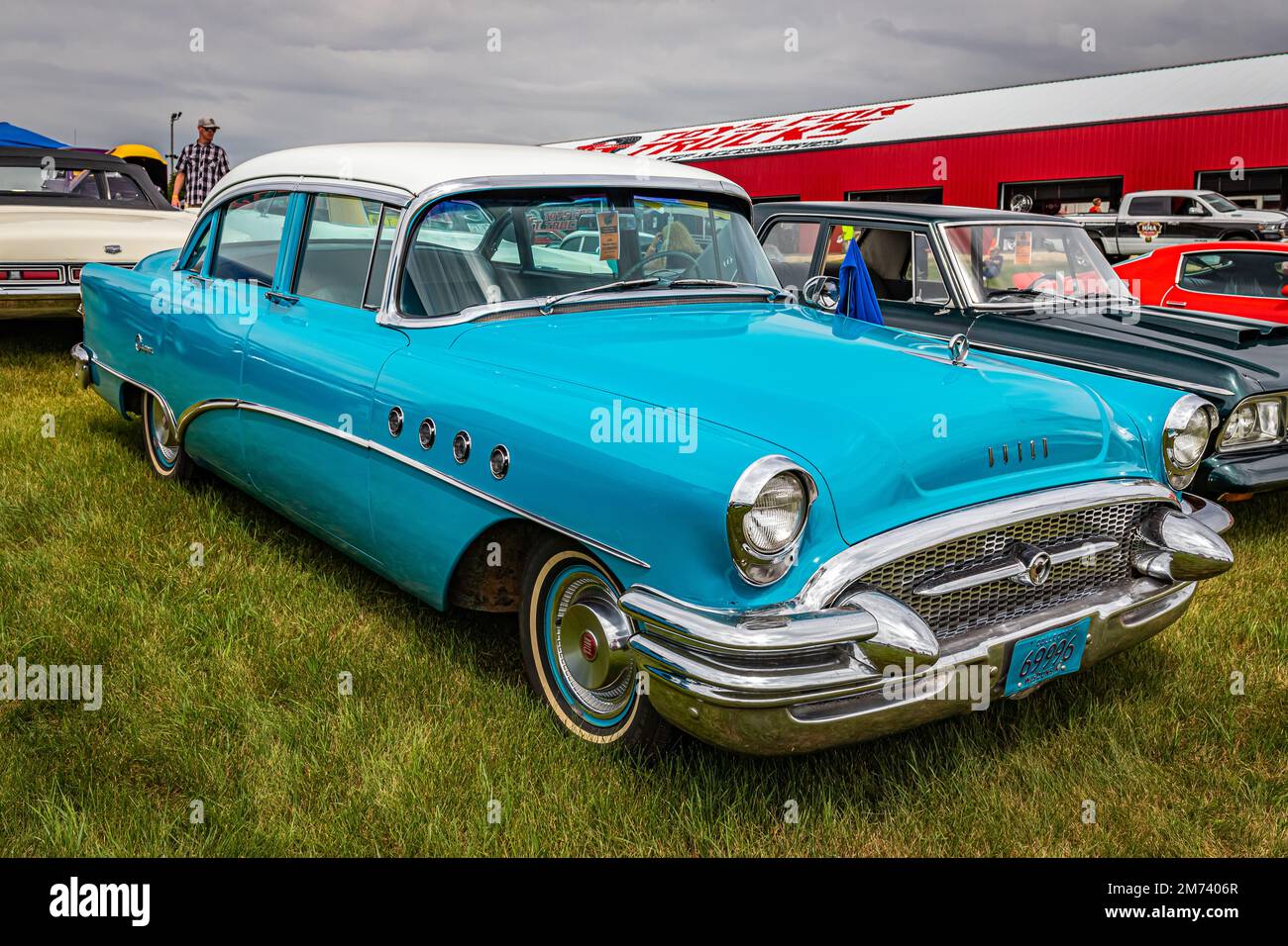 Iola, WI - July 07, 2022: High perspective front corner view of a 1955 ...