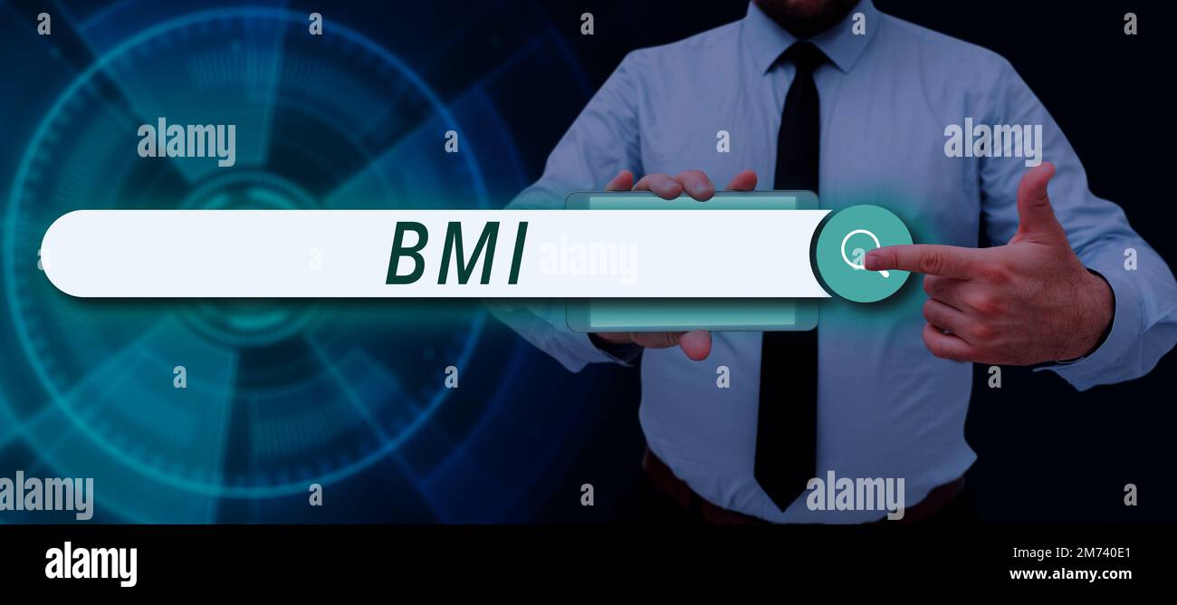 Text sign showing Bmi. Business overview Method of estimating body fat ...