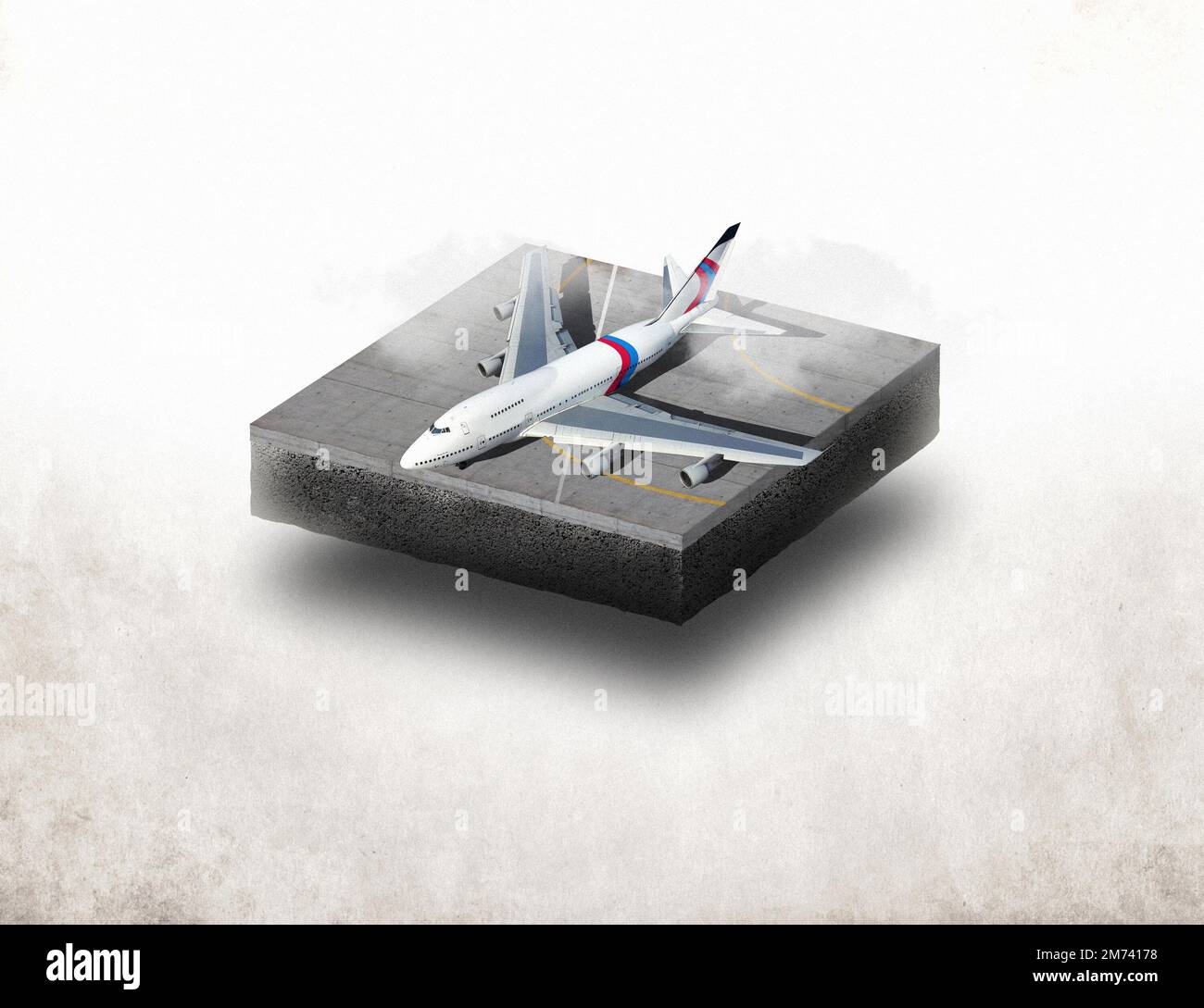 Airplane on the airport runway, cross section runway strip, 3D ...