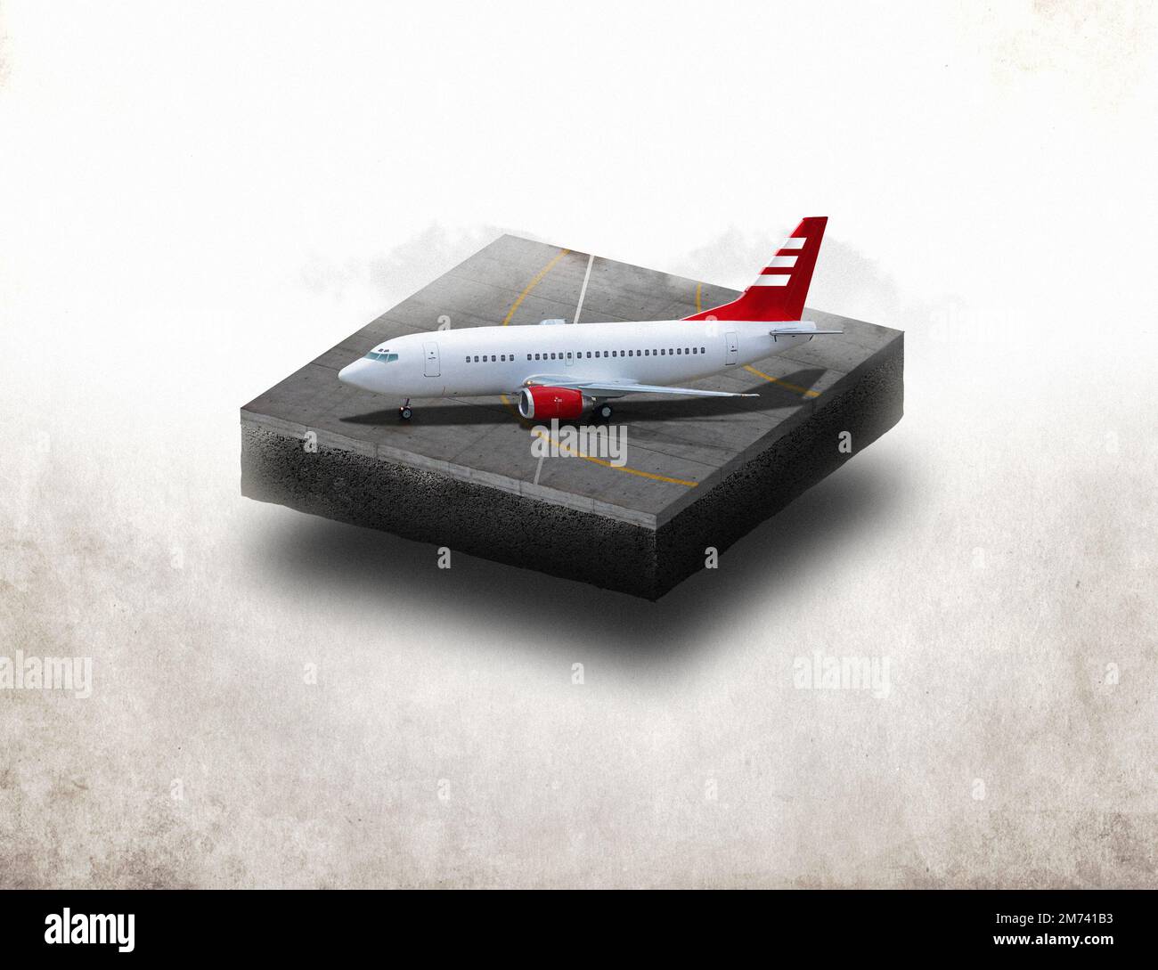 Airplane on the airport runway, cross section runway strip, 3D ...