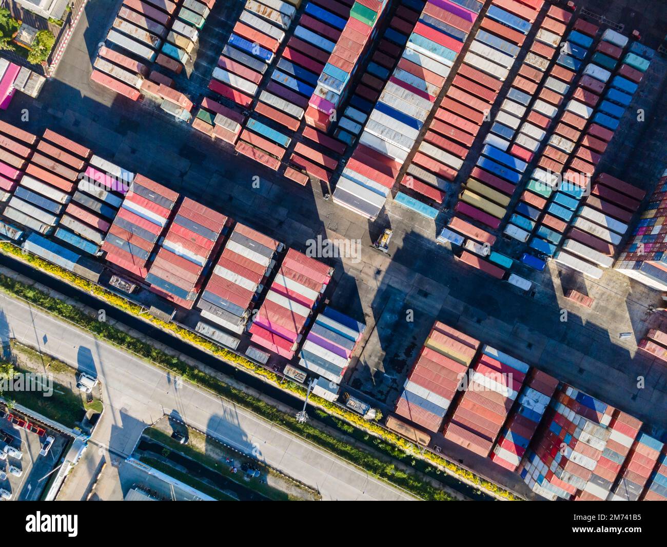 Container cargo ship loading at port, Freight transportation import ...