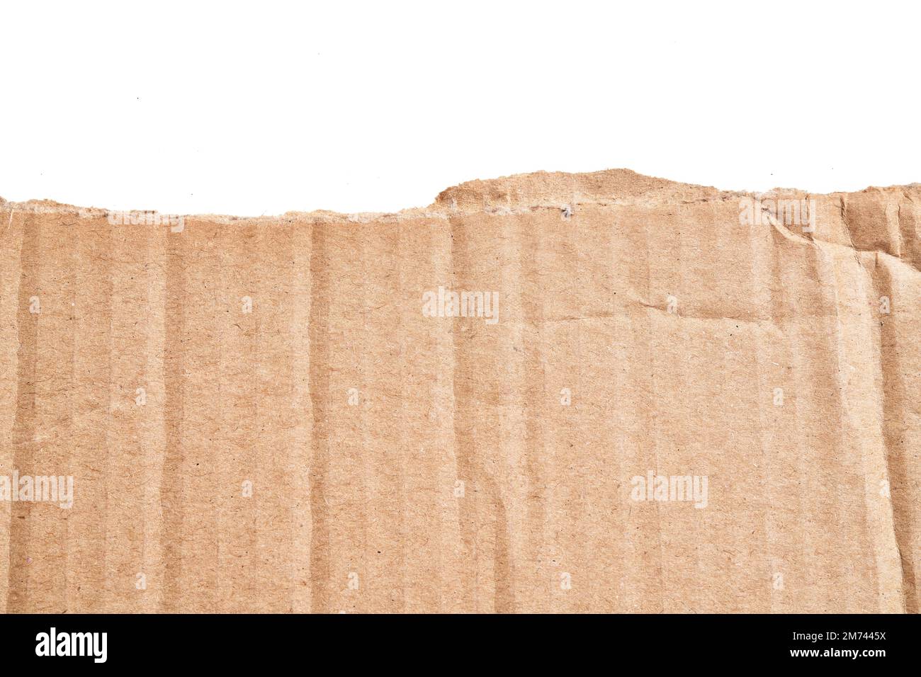 One ripped piece of cardboard material over isolated white background ...