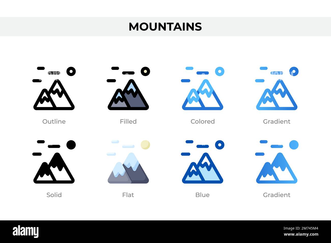 Mountains icons in different style. Mountains icons set. Holiday symbol ...