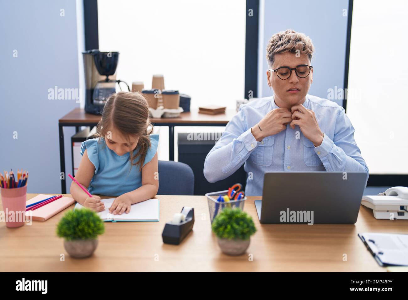 Father and daughter business worker and student studying and working at ...