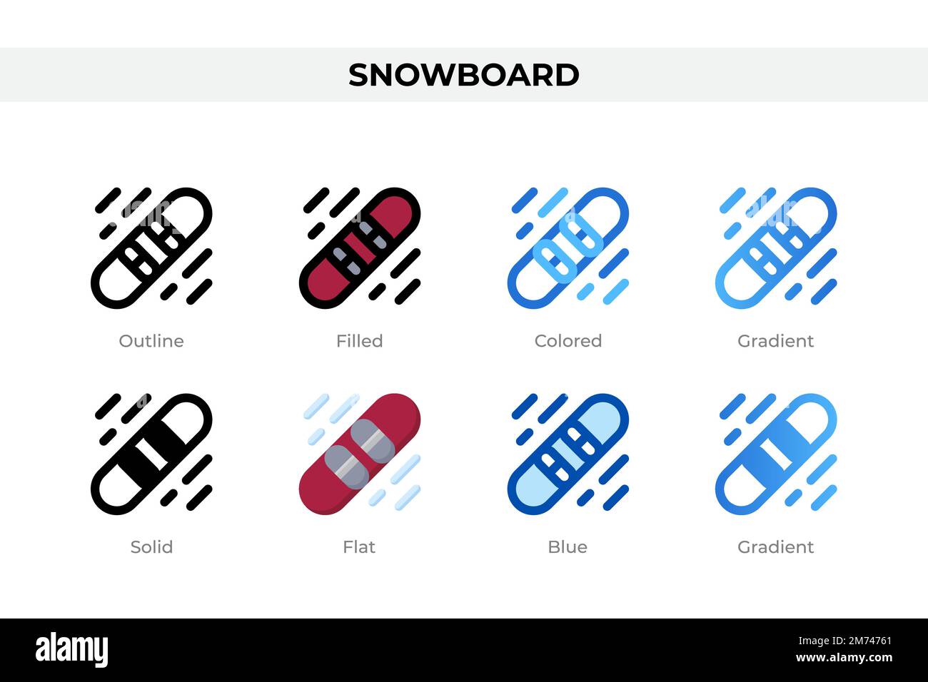Snowboard icons in different style. Snowboard icons set. Holiday symbol ...