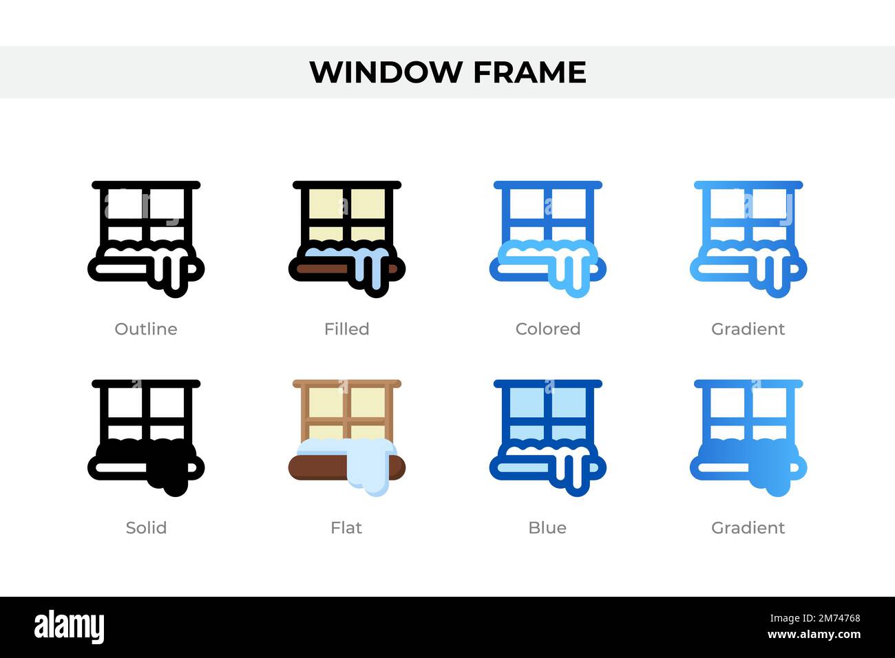 Window frame icons in different style. Window frame icons set. Holiday ...