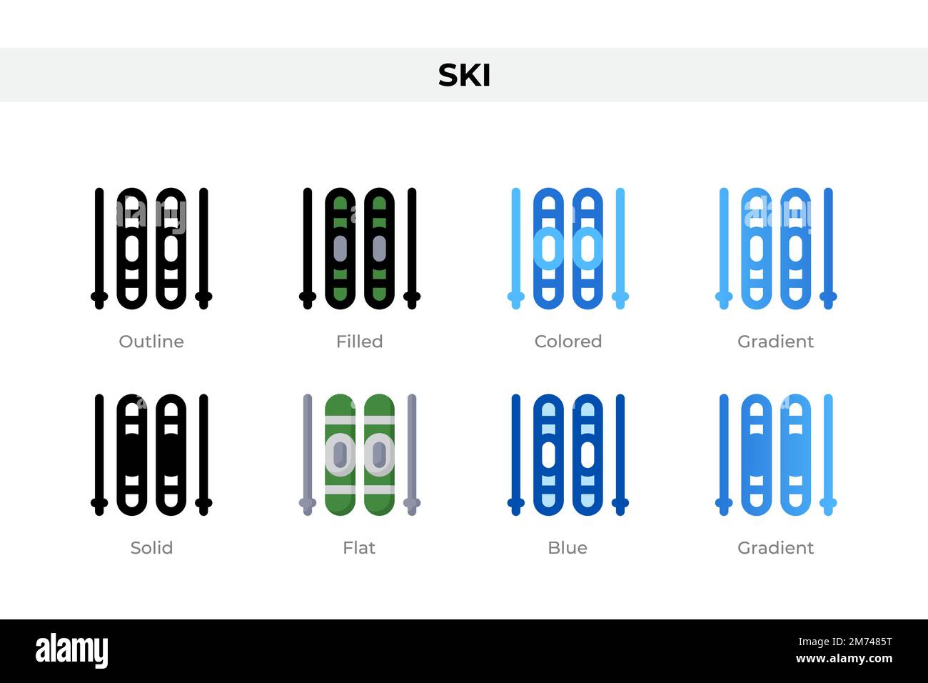 Ski icons in different style. Ski icons set. Holiday symbol. Different ...