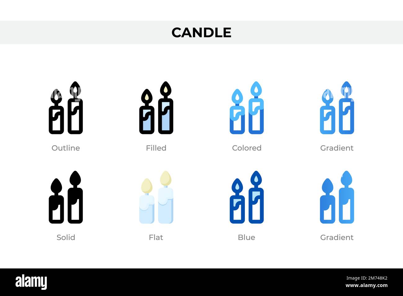 Candle icons in different style. Candle icons set. Holiday symbol ...