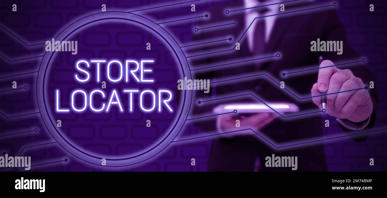 Sign displaying Store Locator. Business idea to know the address ...