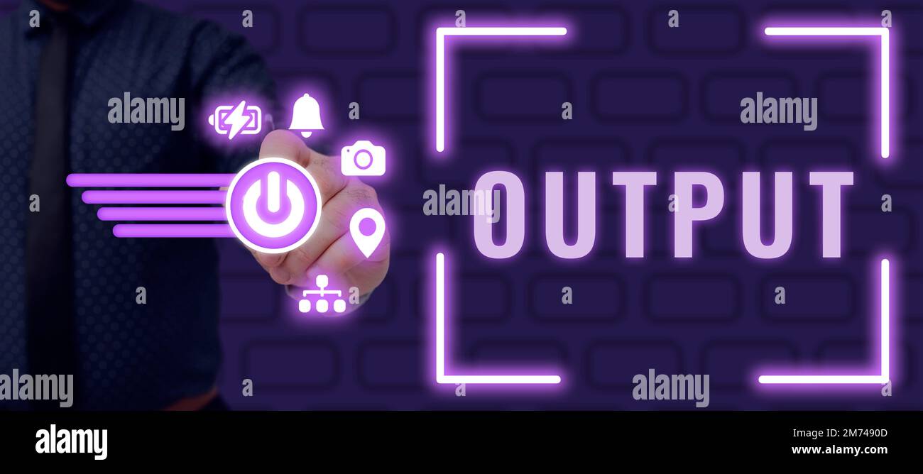 Text caption presenting Output. Business overview the final result of ...