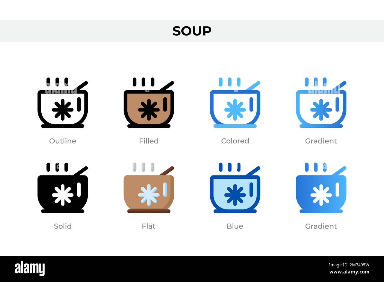 Soup icons in different style. Soup icons set. Holiday symbol ...