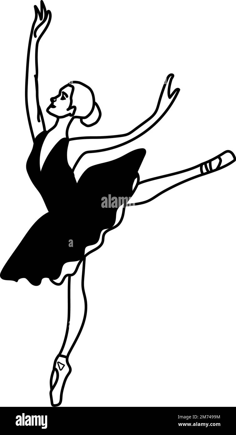 Watercolor dancing ballerina black lines. Isolated dancing ballerina ...