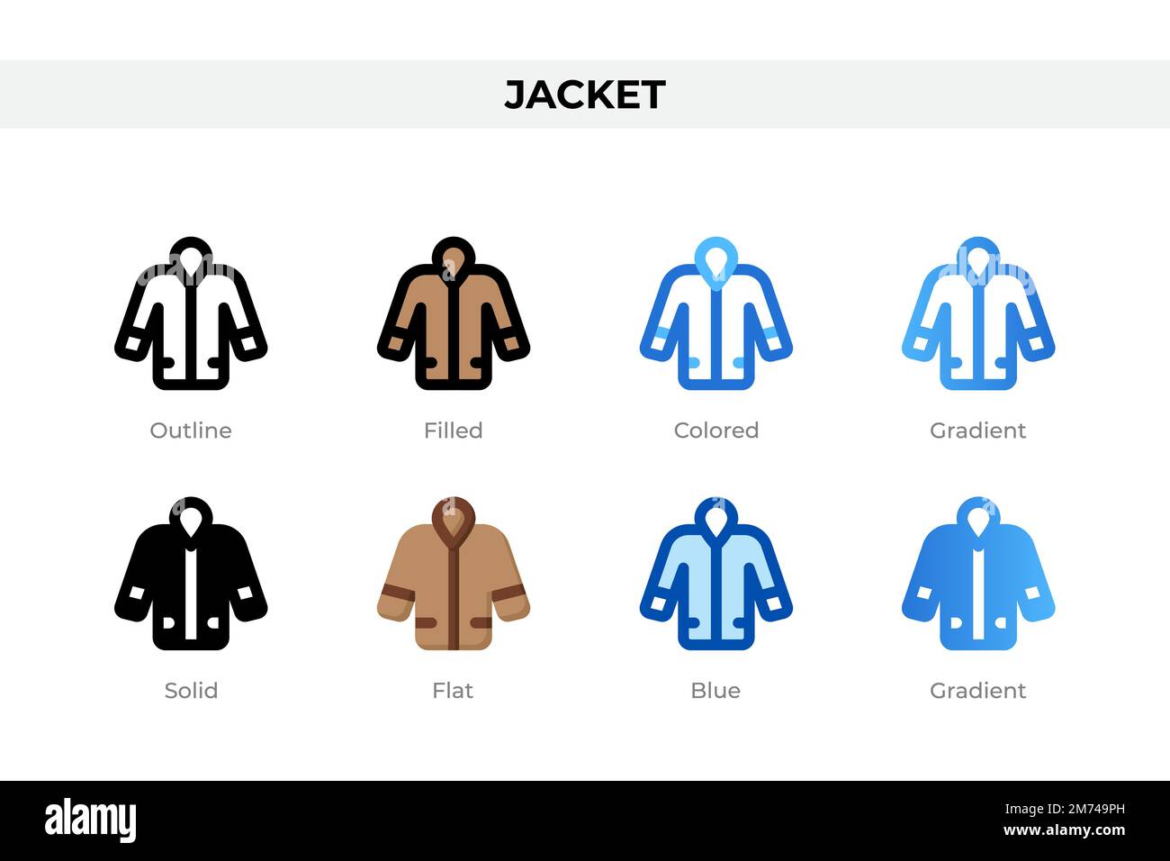 Jacket icons in different style. Jacket icons set. Holiday symbol ...