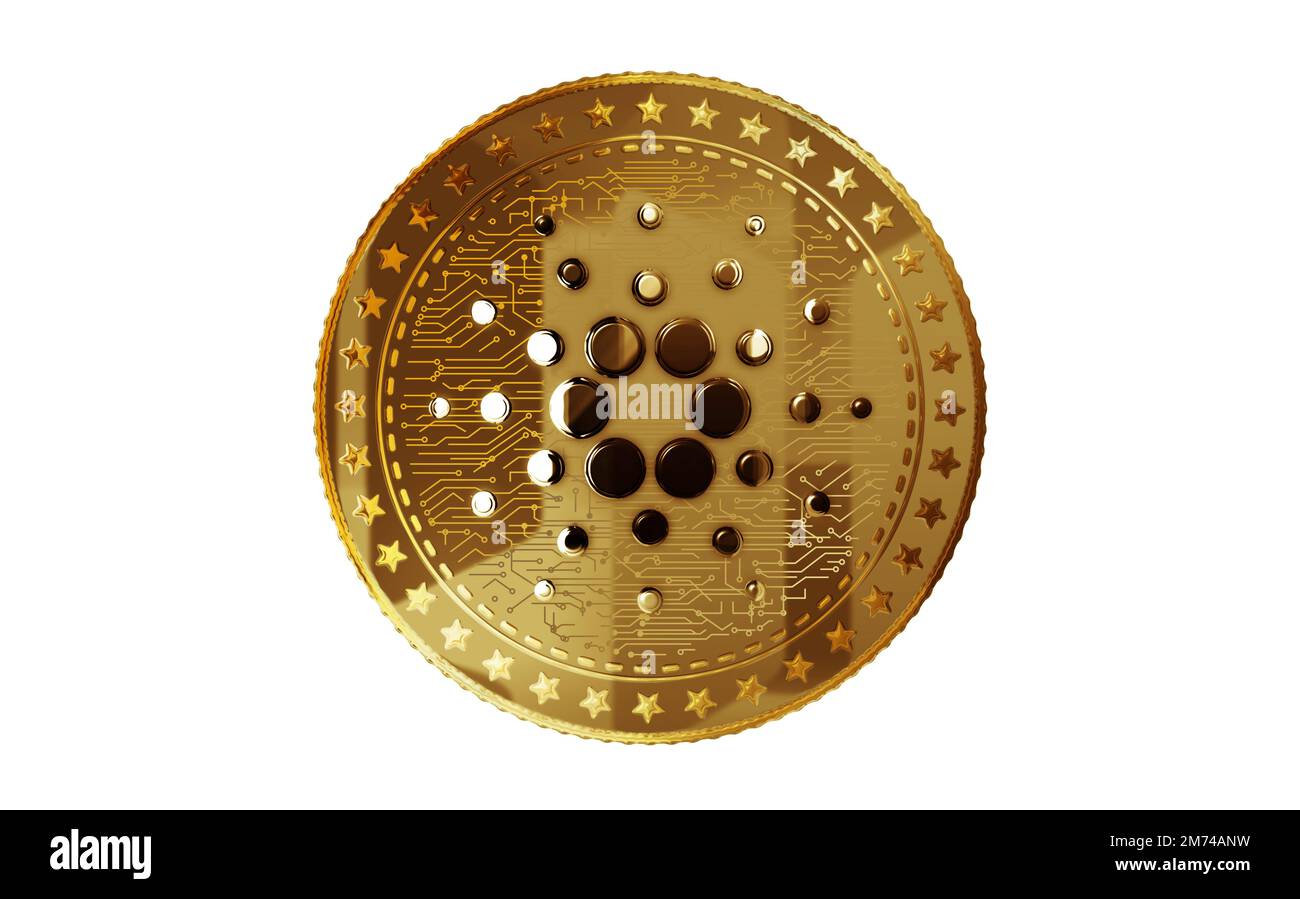 Cardano ADA cryptocurrency isolated gold coin on green screen ...