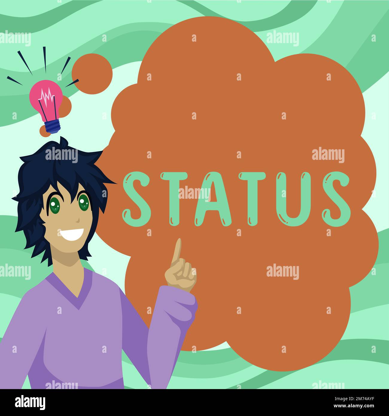 Handwriting text Status. Word for situation at a particular time during ...