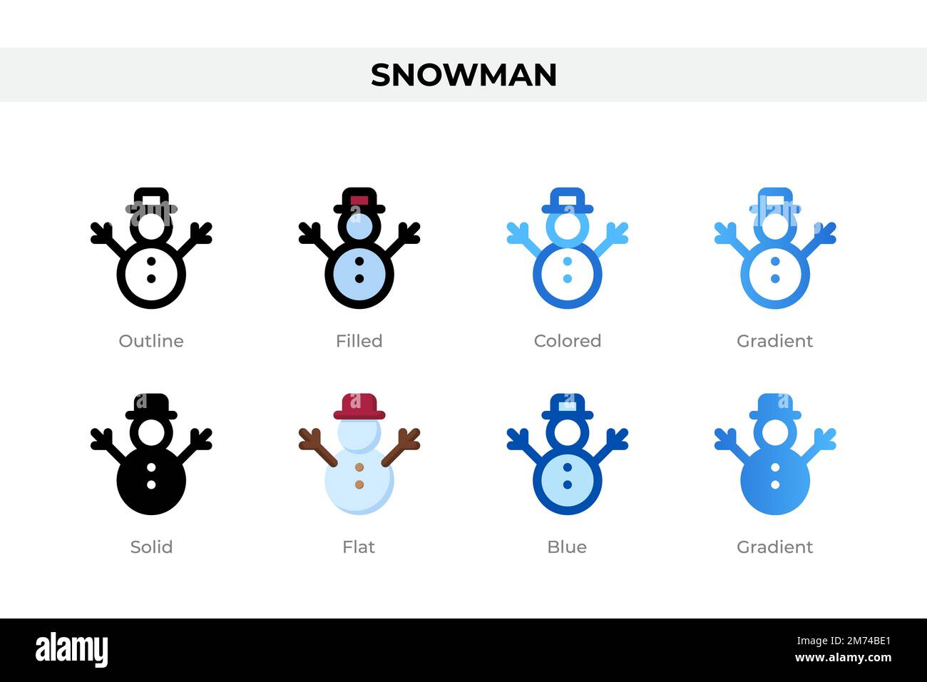 Snowman icons in different style. Snowman icons set. Holiday symbol ...