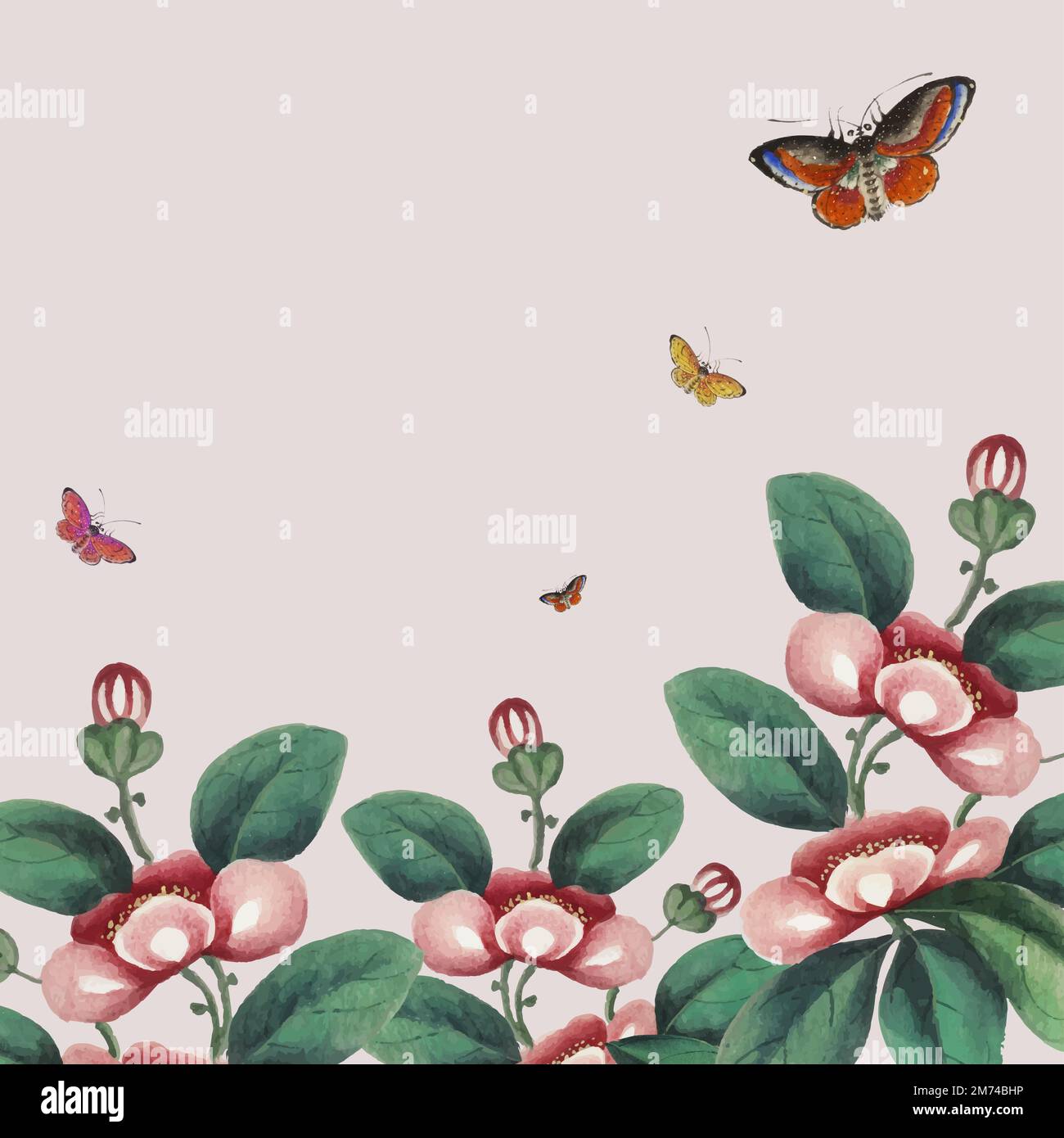 Chinese painting featuring flowers and butterflies wallpaper Stock ...