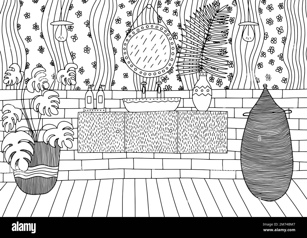 Bathroom interior design coloring page Stock Vector Image & Art - Alamy