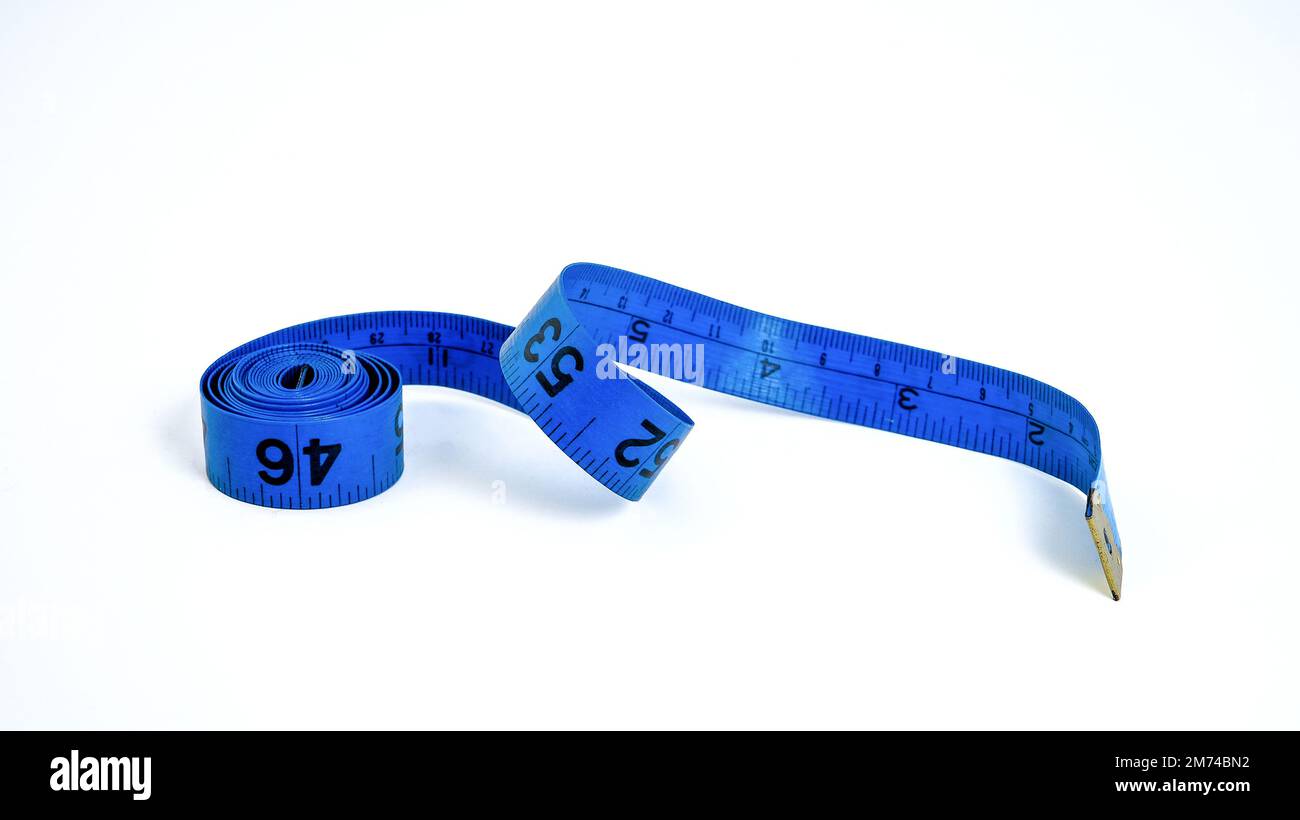 Soft tape measure in blue color isolated on white background Stock ...