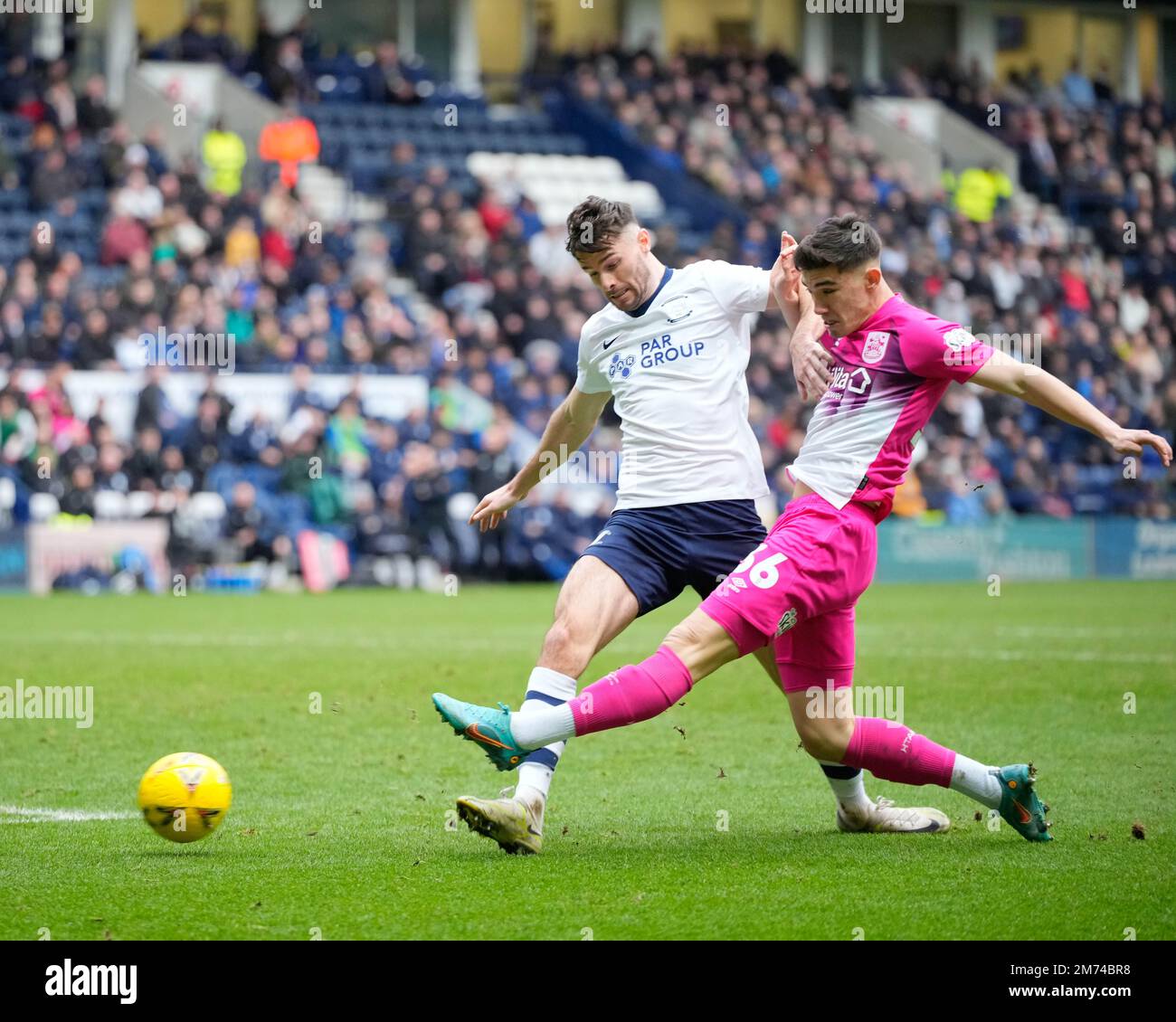 Kian Harratt #36 of Huddersfield Town drives a shot at goal during the ...