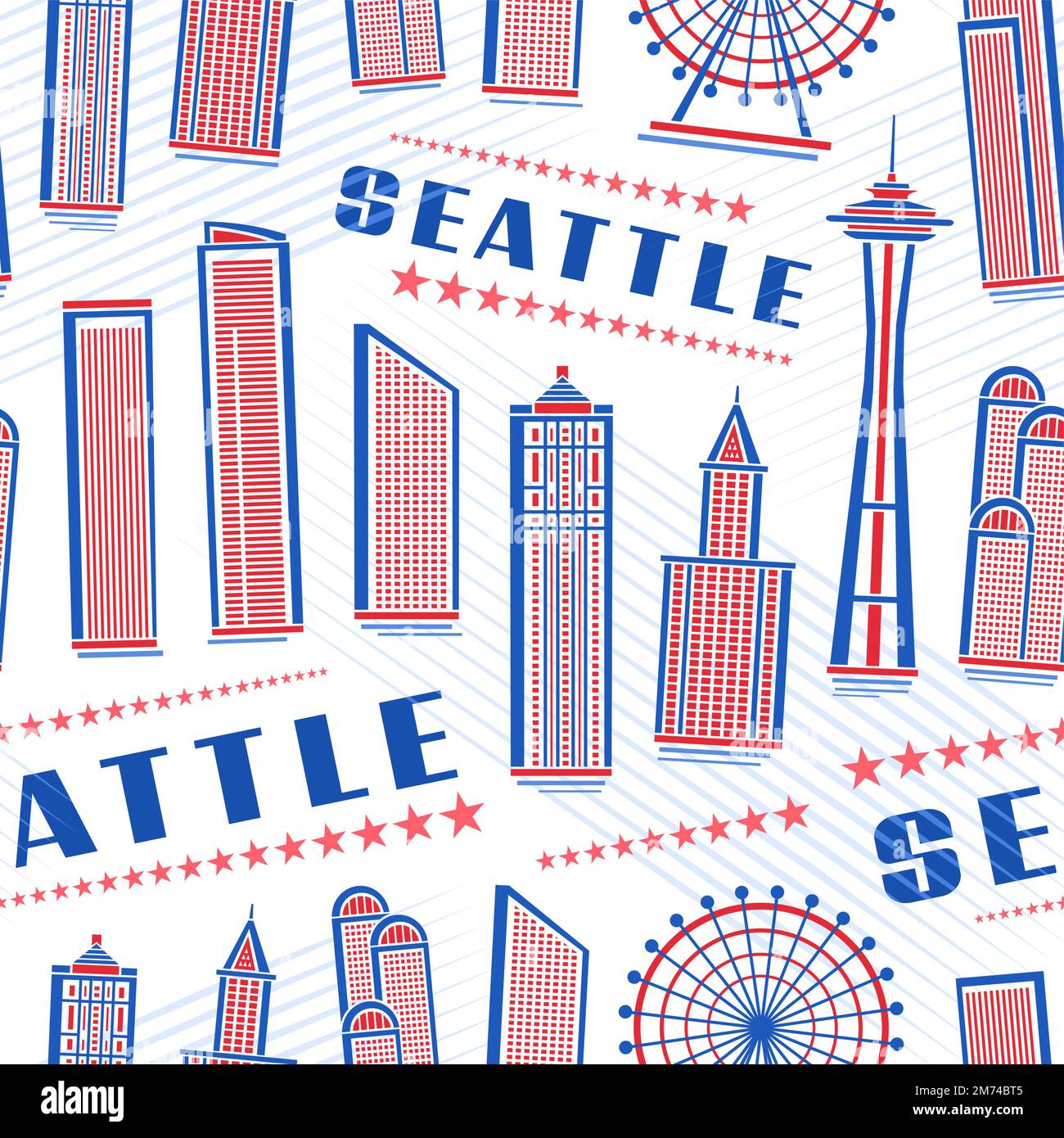 Vector Seattle Seamless Pattern, repeating background with illustration ...