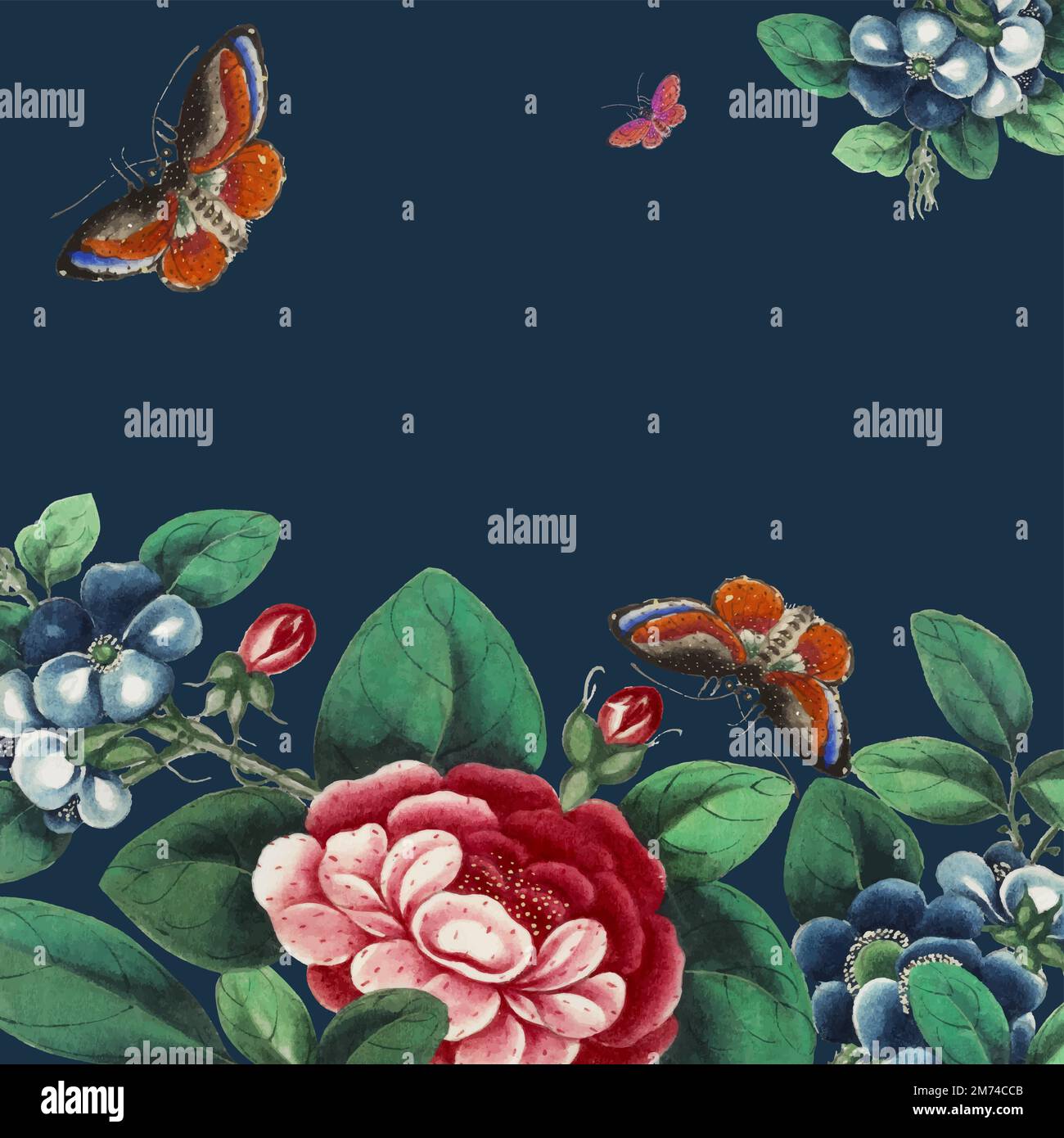 Chinese painting featuring flowers and butterflies wallpaper Stock ...