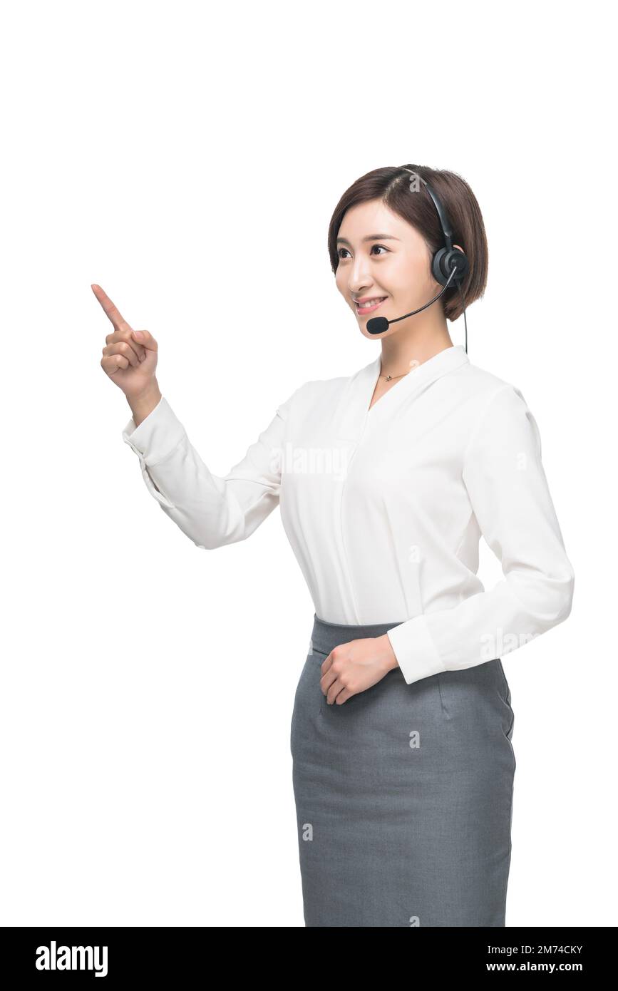 The female customer service staff wearing headphones Stock Photo - Alamy
